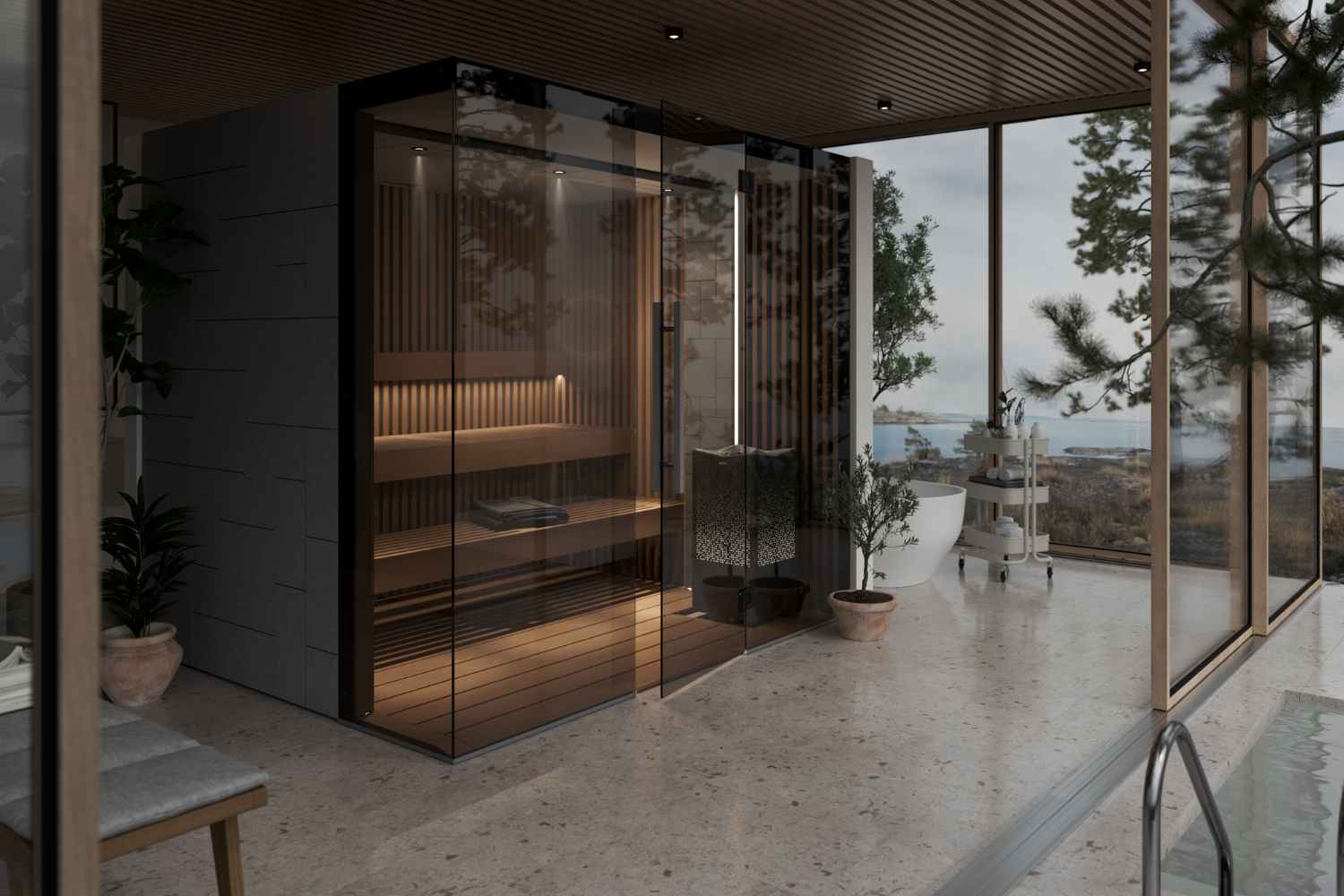 Elevate your relaxation with Crown sauna heater and Reflection sauna room